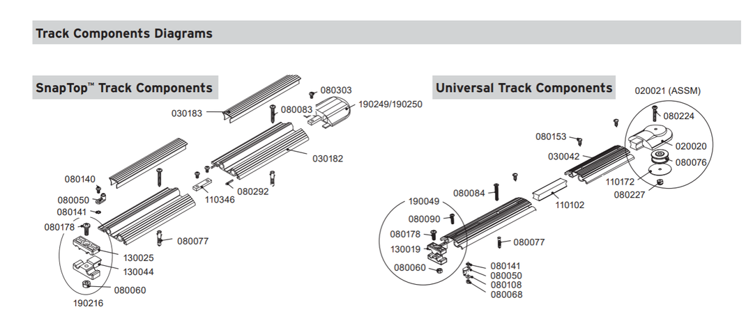 Cover Pools SnapTop and Universal Track Components Parts Diagrams ...